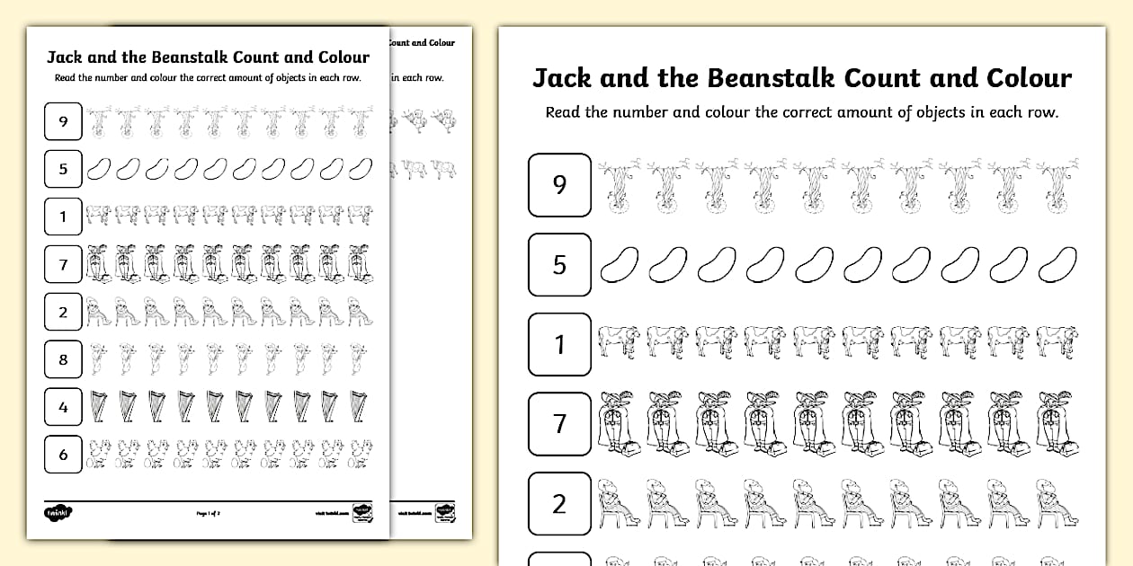 👉 Jack and the Beanstalk Count and Colour Worksheet