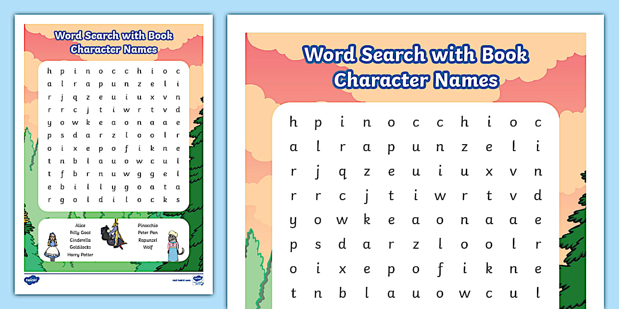 Word Search with Book Character Names (teacher made)