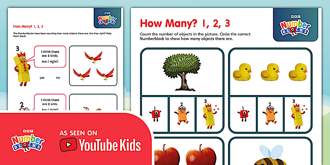 FREE! - Numberblocks: How Many? 1, 2, or 3 Activity - Twinkl