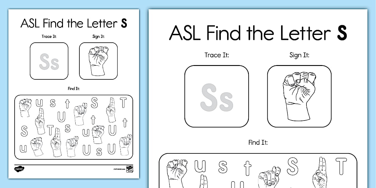 ASL Find the Letter S Worksheet (Teacher-Made) - Twinkl
