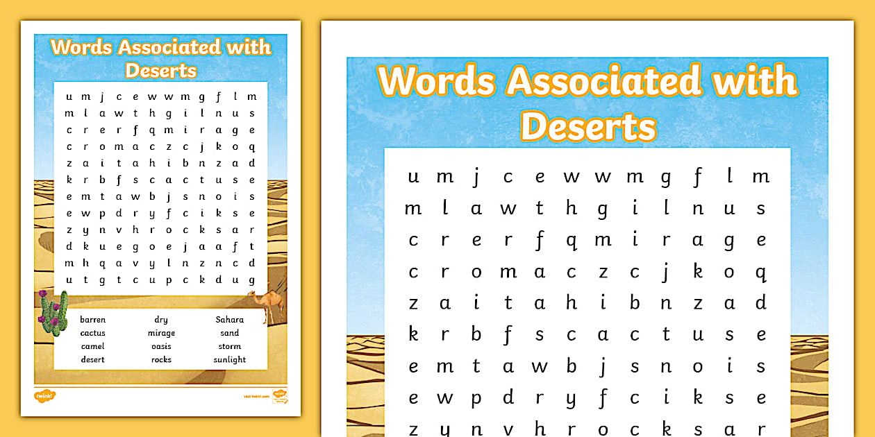 Words Associated with Deserts Word Search (teacher made)