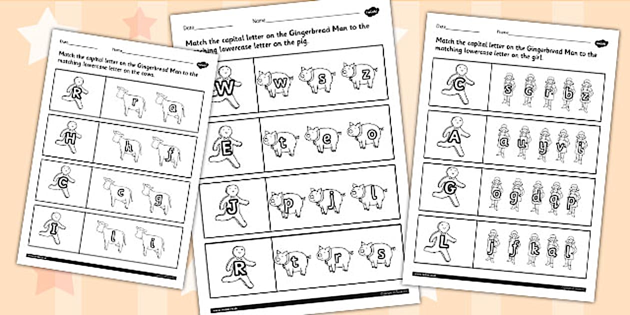 Lower Ability The Gingerbread Man Themed Capital Letter Matching Worksheet