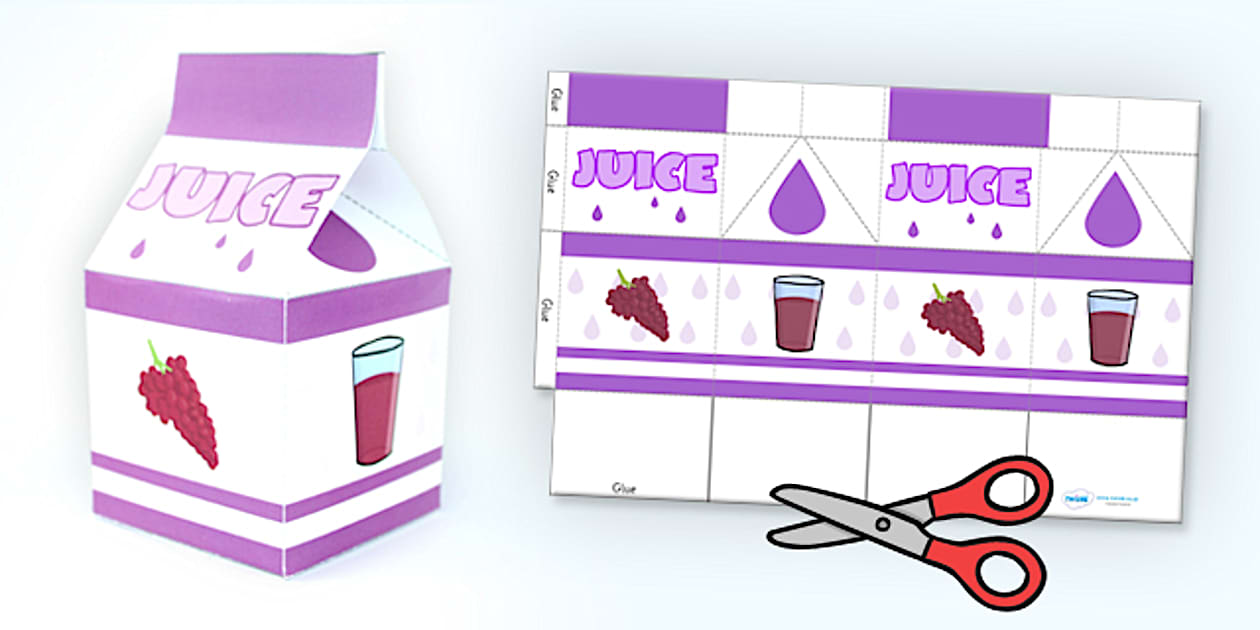 Editable Grape Juice Carton Paper Craft Net Template