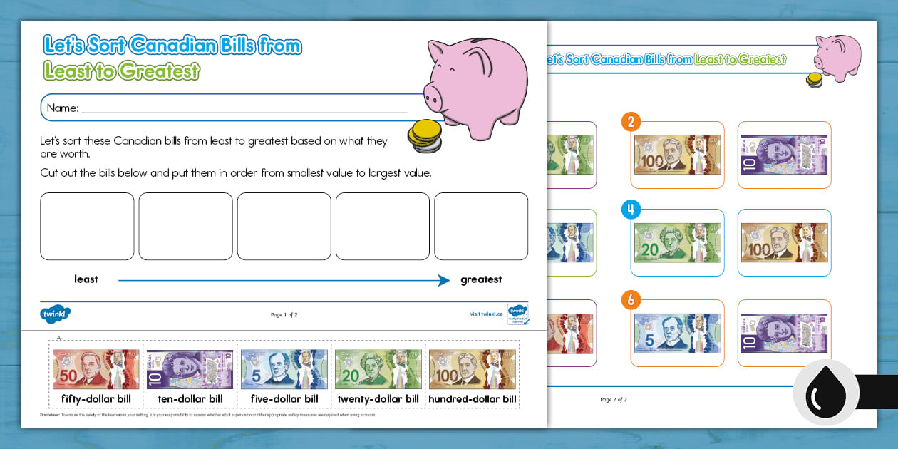 Sorting Canadian Bills Cut and Paste Activity (teacher made)