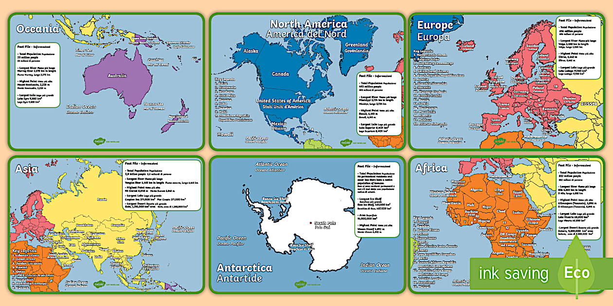 Geography Continents of the World Fact File Display Posters English ...