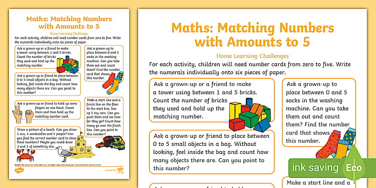 👉 EYFS Maths: Matching Numbers to 5 Home Learning Challenges