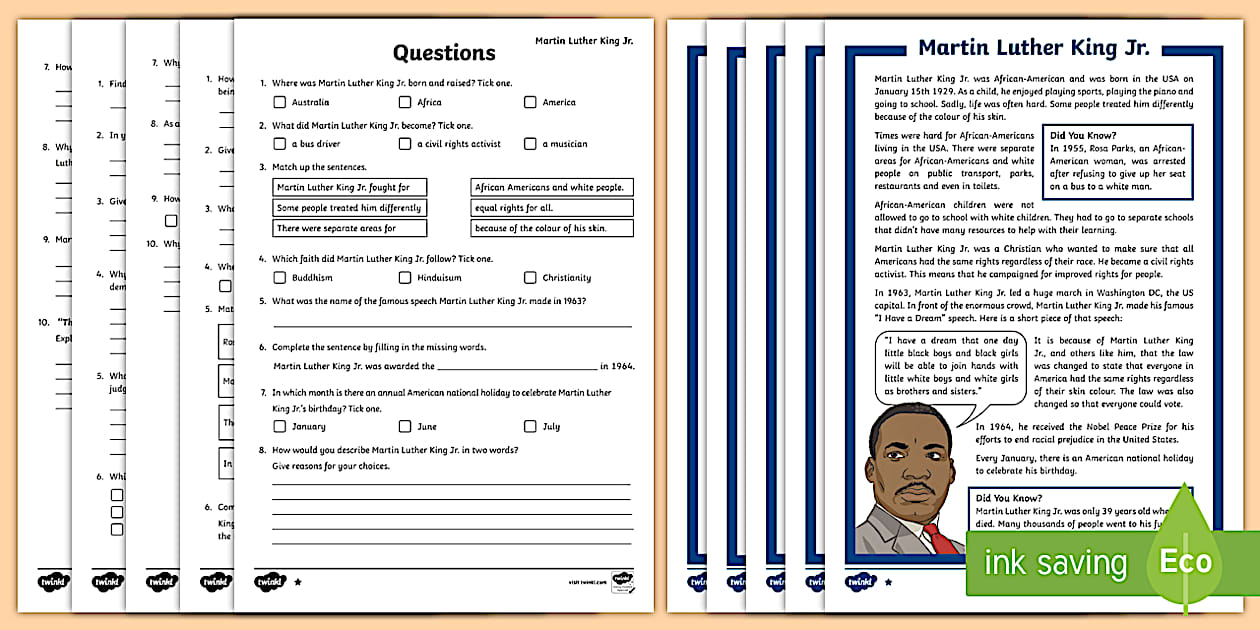 KS2 Martin Luther King Differentiated Reading Comprehension Activity