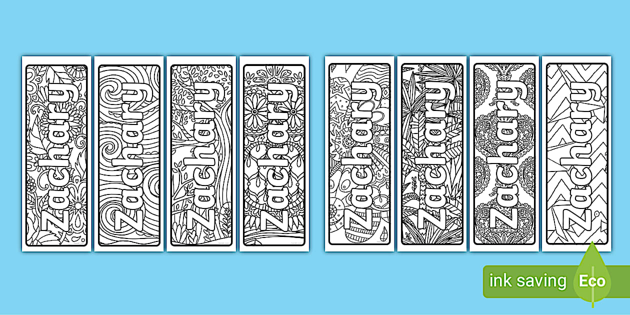 Zachary Mindfulness Name Colouring Bookmarks | Twinkl | KS1