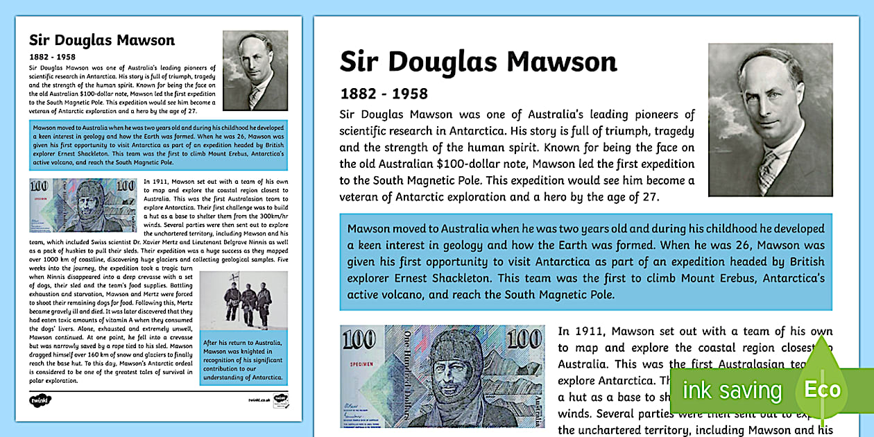Australian Early Explorers Douglas Mawson Fact File