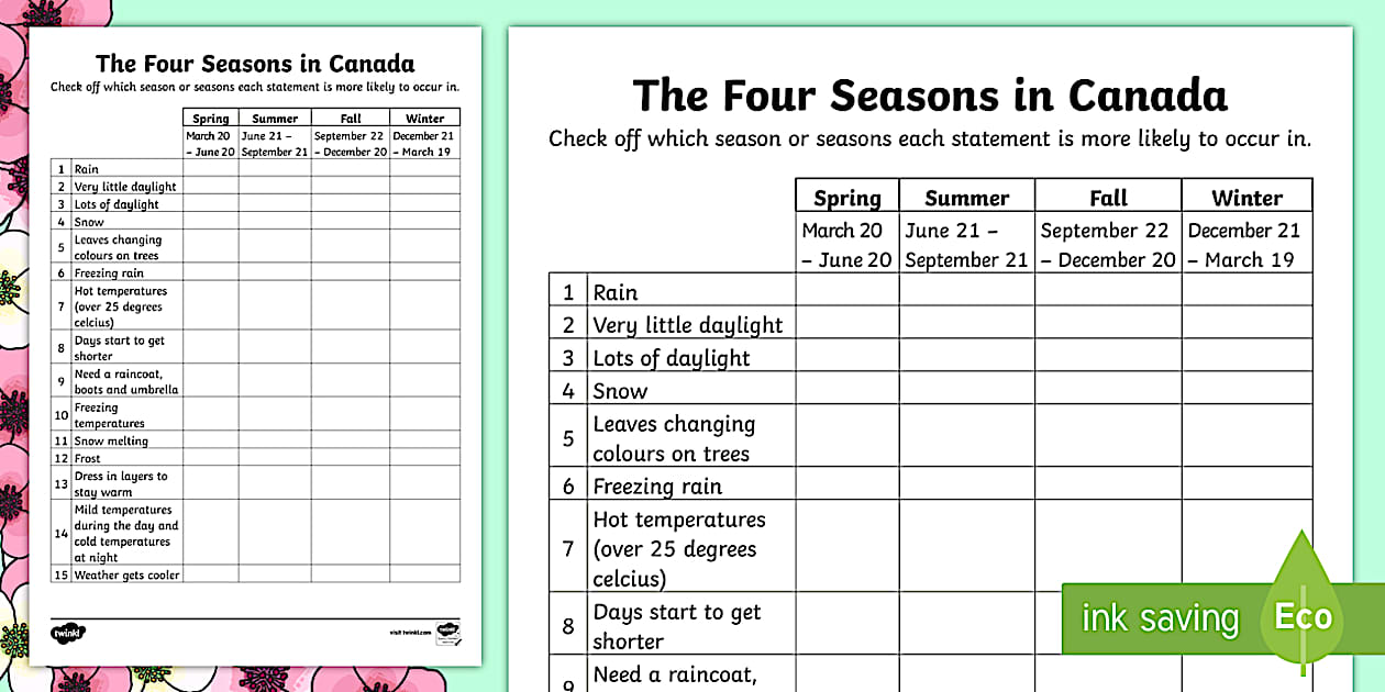 The Four Seasons in Canada Activity