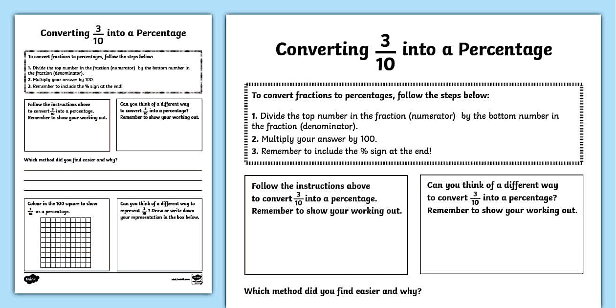 👉 3/10 as a Percentage Activity Sheet (teacher made)