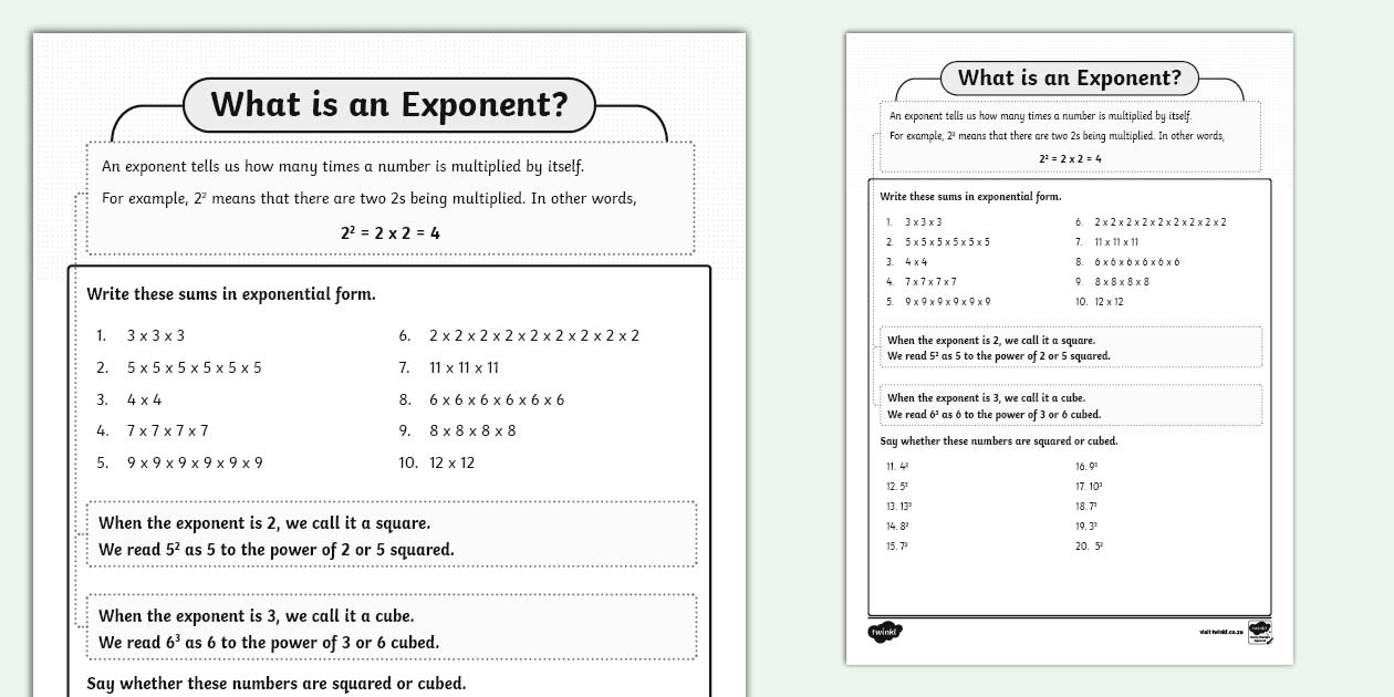 What Is an Exponent? Activity Sheet (teacher made) - Twinkl