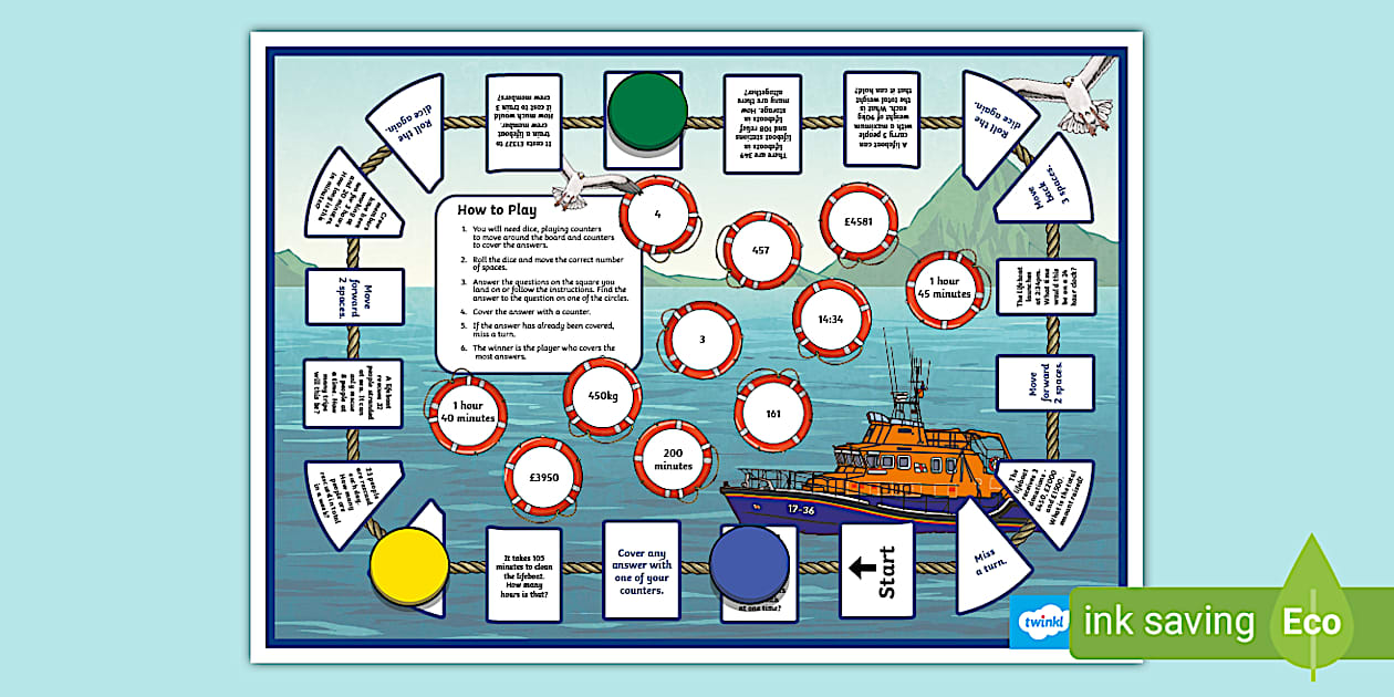 Lifeboat Theme Mathematics and Numeracy Board Game - Twinkl
