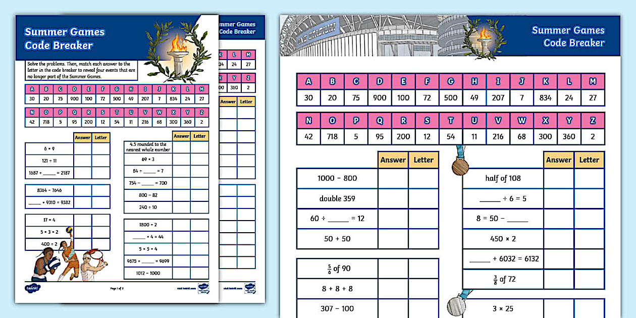 👉 Year 4 Summer Games Code Breaker Activity Sheet