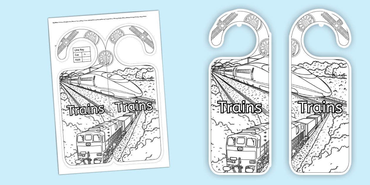 Train Coloring Door Hanger Worksheet - Twinkl