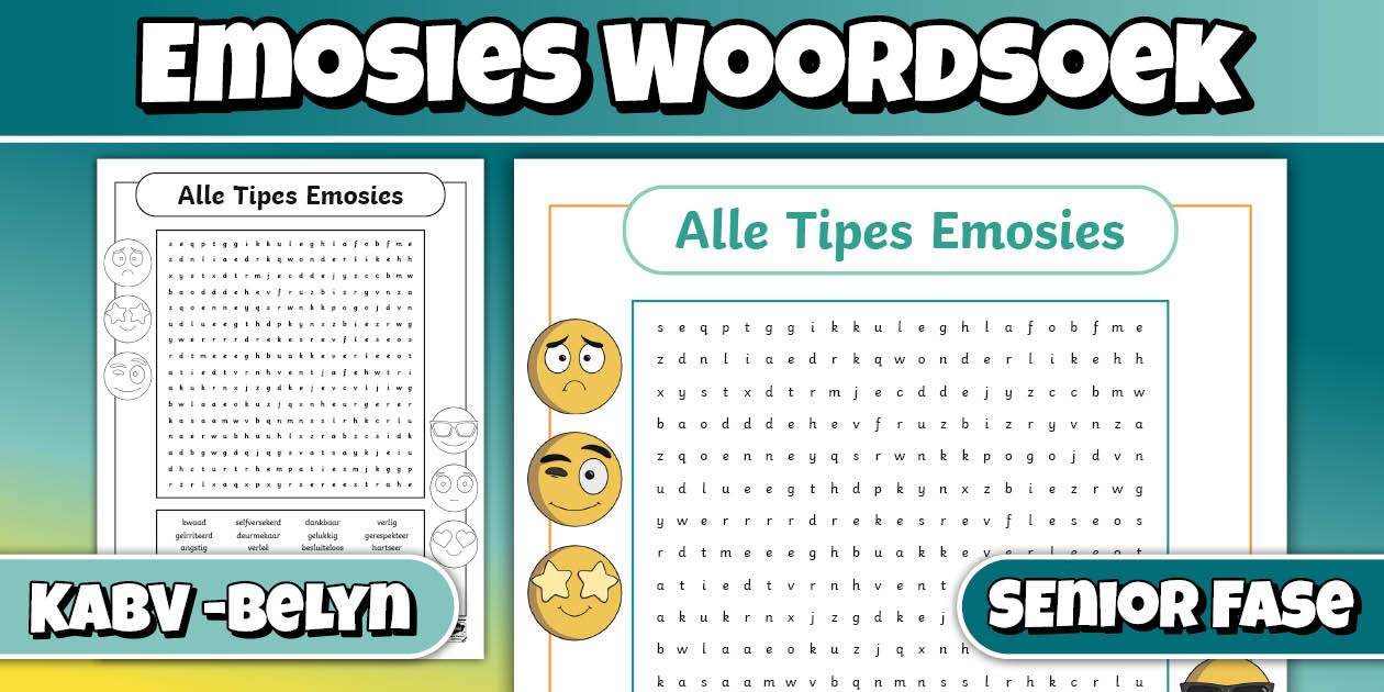 Senior Fase - Alle Tipes Emosies - Woordsoek (KABV-Belyn)