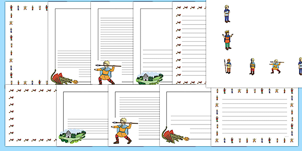 Black and White Fionn and the Dragon Page Borders - Twinkl