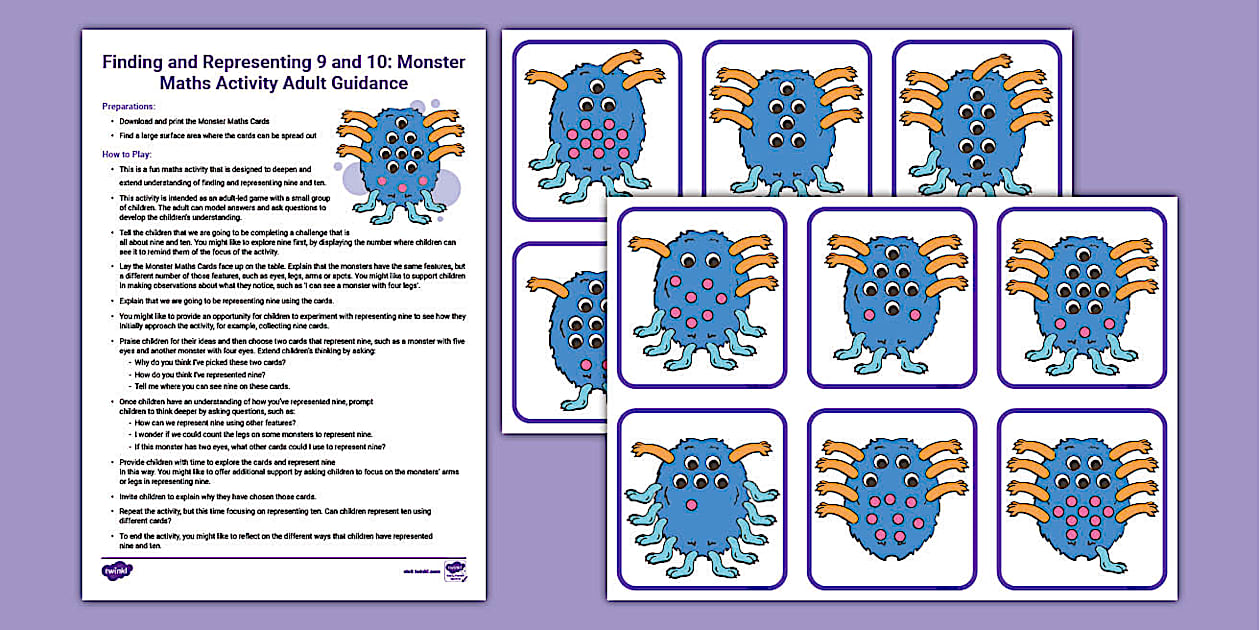 👉 Finding and Representing 9 and 10: Monster Maths Activity