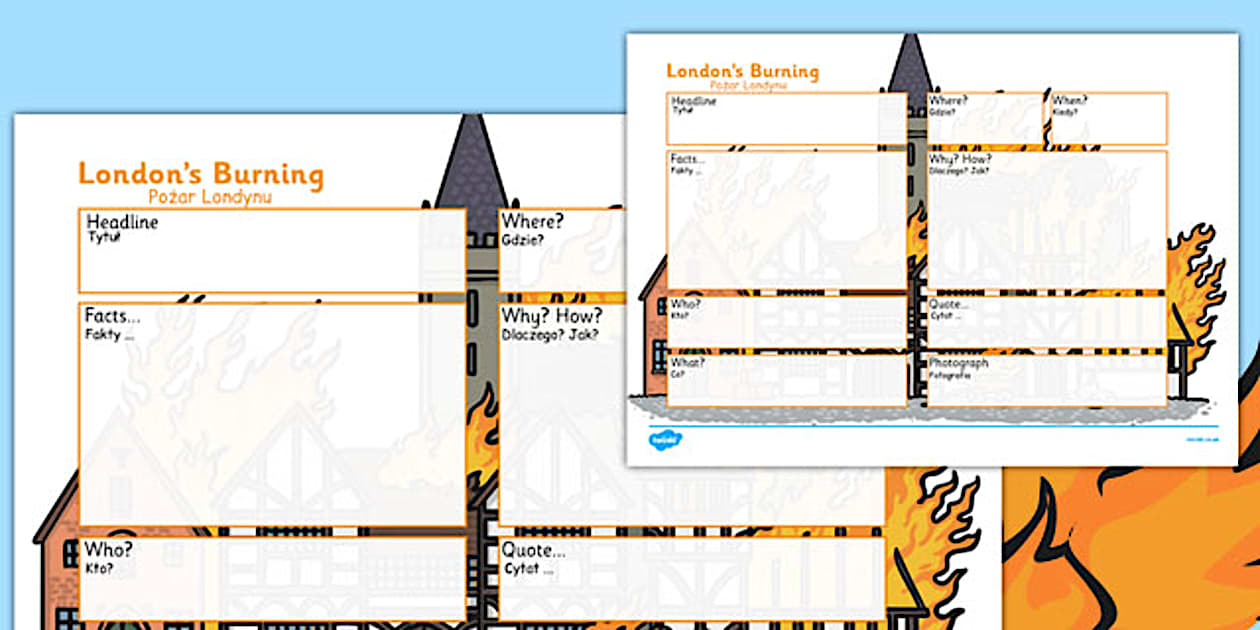 Black and White The Great Fire of London Newspaper Writing Plan Polish