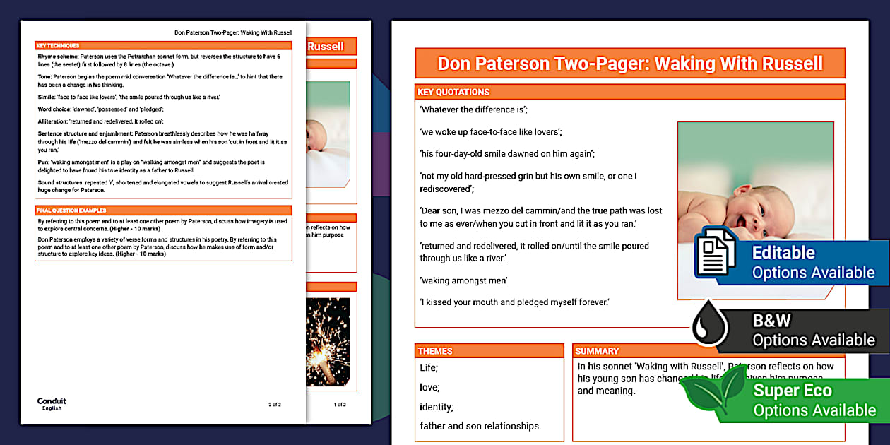 Don Paterson Two-Pager: Waking With Russell (teacher made)