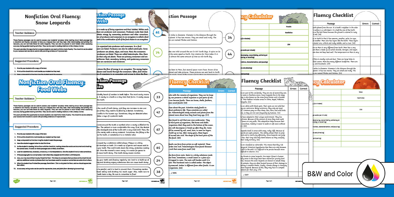 Third Grade Nonfiction Oral Fluency Assessment Pack - Twinkl