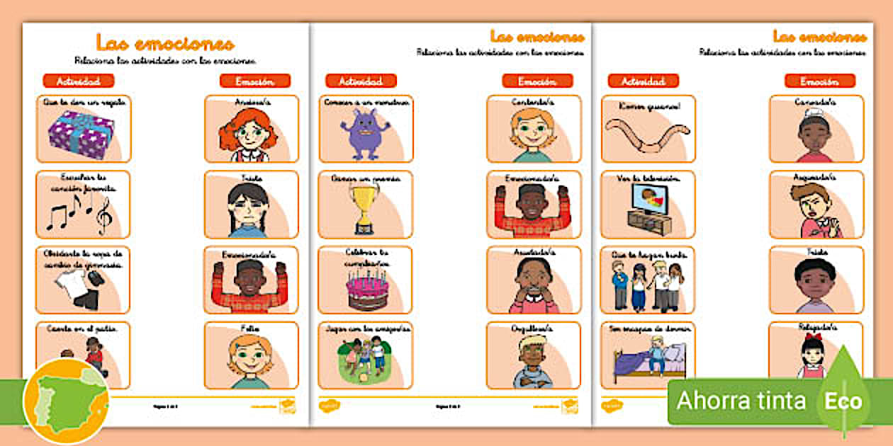 Ficha de actividad: Relaciona las emociones - Twinkl