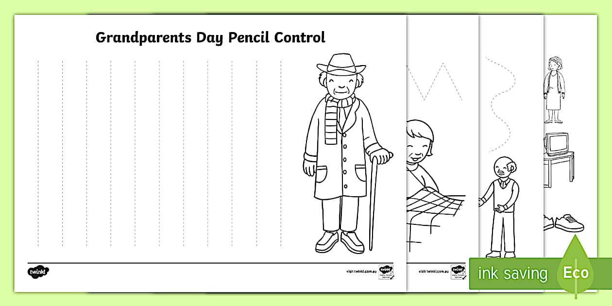 TAS Grandparents Day Pencil Control Worksheets - Twinkl