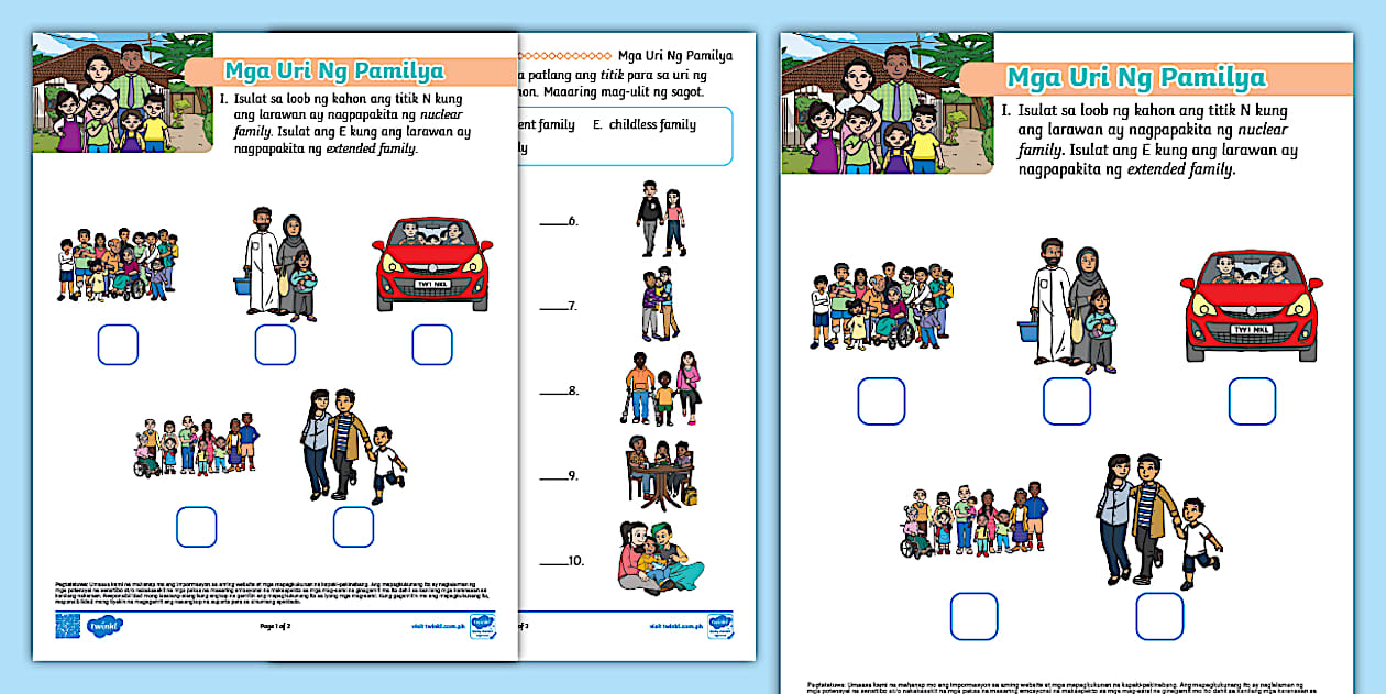 Mga Uri Ng Pamilya Activity Sheet | Grade 1 | Twinkl