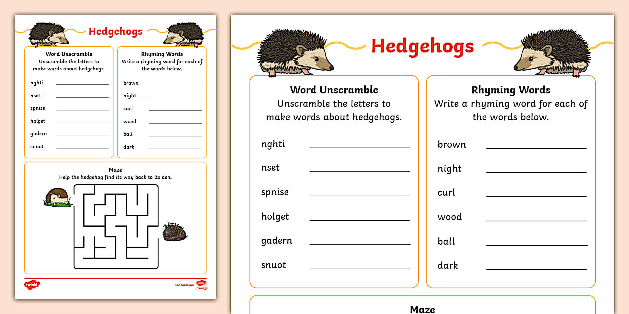 KS1 Hedgehog Boredom Buster - Twinkl - Animals - Twinkl