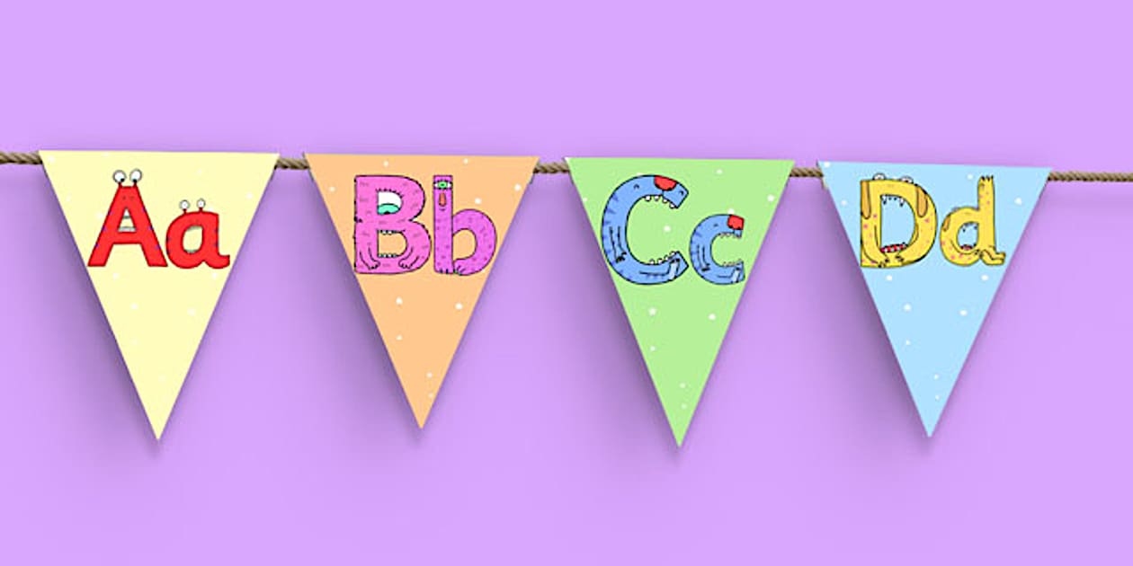 Black and White Monster Alphabet Display Bunting - Twinkl