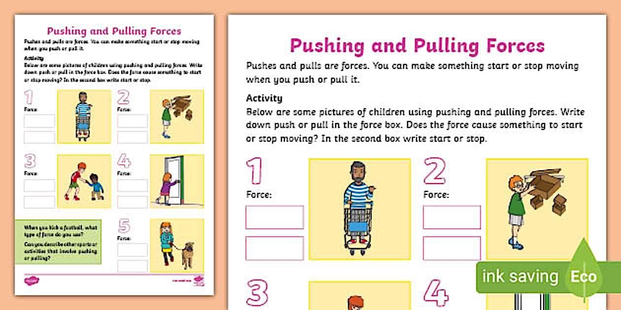 Editable Pushing and Pulling Forces Worksheet - Twinkl
