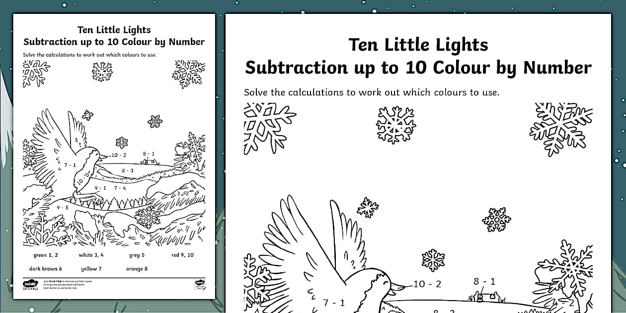Ten Little Lights Subtraction up to 10 Color by Number
