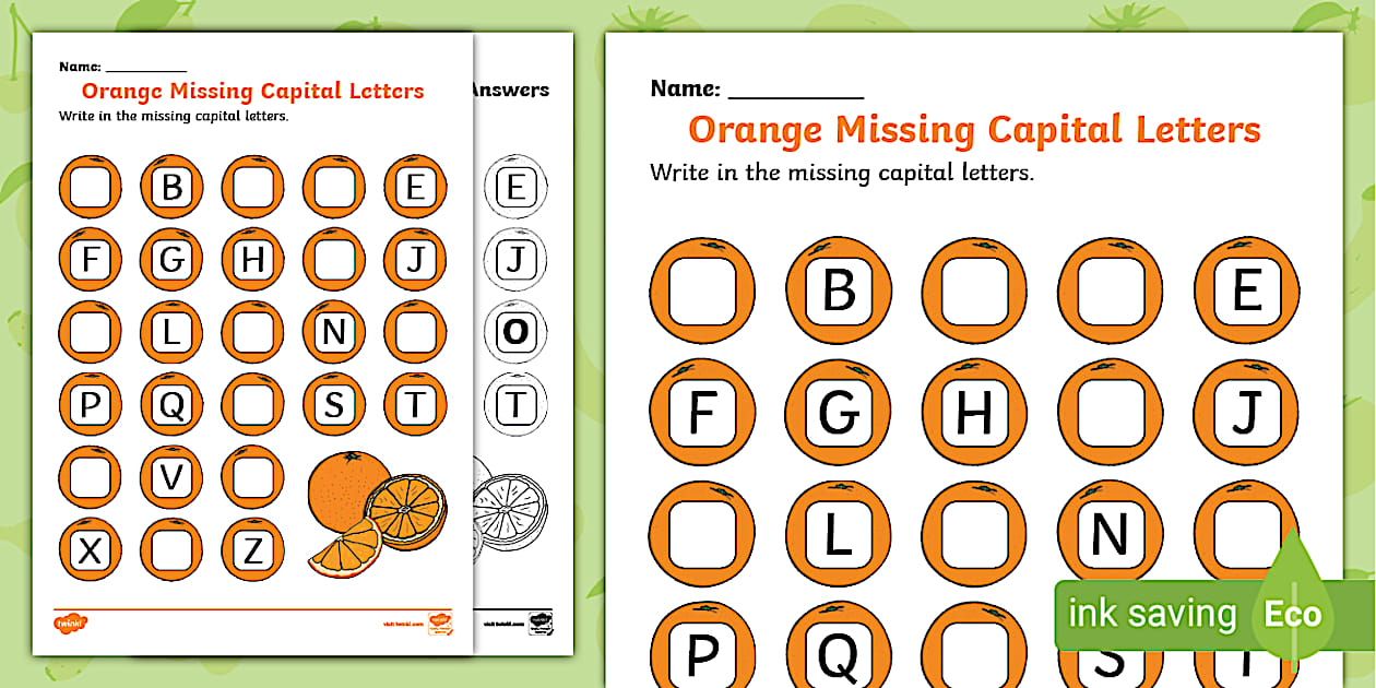Orange Missing Capital Letters Worksheet | Twinkl | KS1