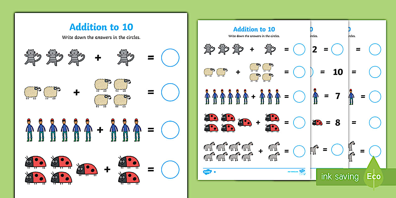 The Listening Ladybird Up to 10 Addition Sheet - Twinkl