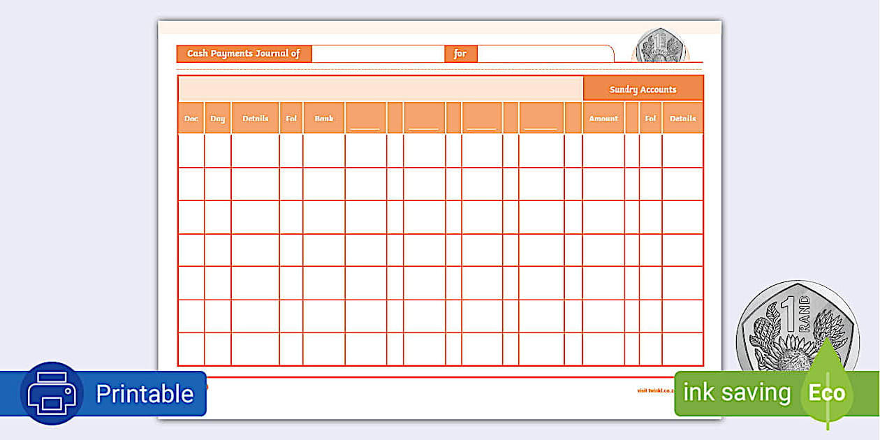 Cash Payments Journal Editable Format (teacher made)