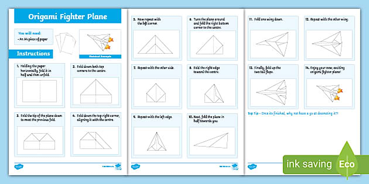Origami Fighter Plane Instructions (teacher made) - Twinkl