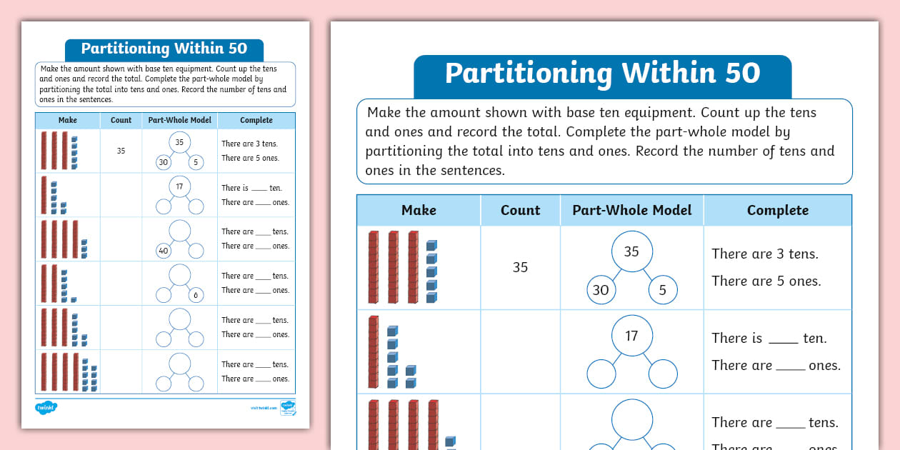 👉 Partitioning Within 50 Activity Sheet - Twinkl - KS1 - Maths