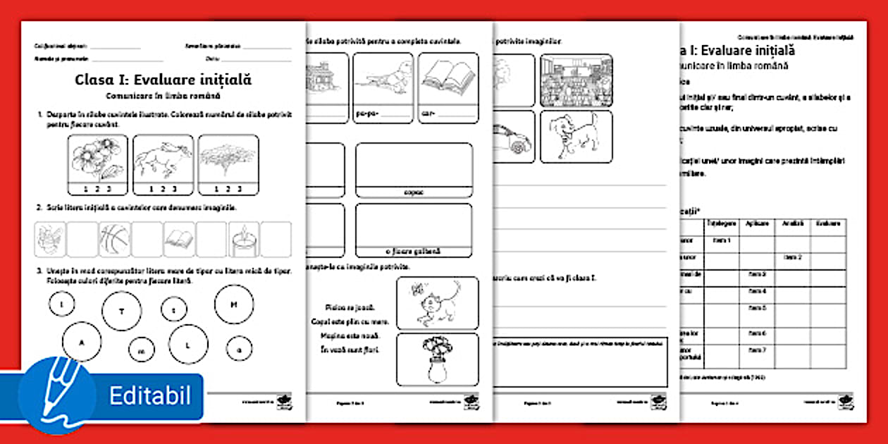 Clasa 1 – Evaluare inițială CLR (teacher made) - Twinkl