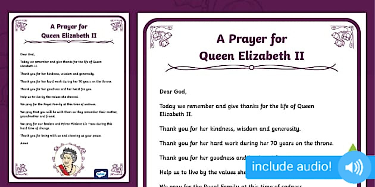 エリザベス女王のためのお祈り 英語の音声付き A Prayer for Queen Elizabeth II with audio recording