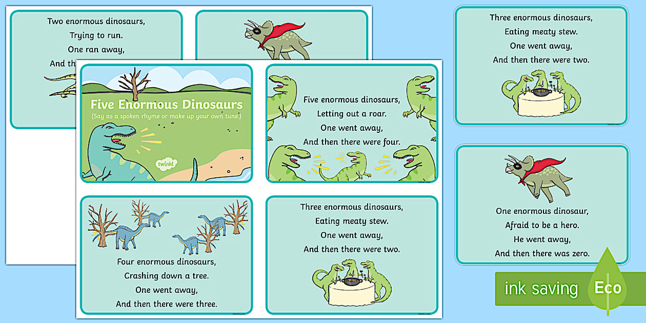 Five Enormous Dinosaurs Counting Song Sequencing Cards - counting
