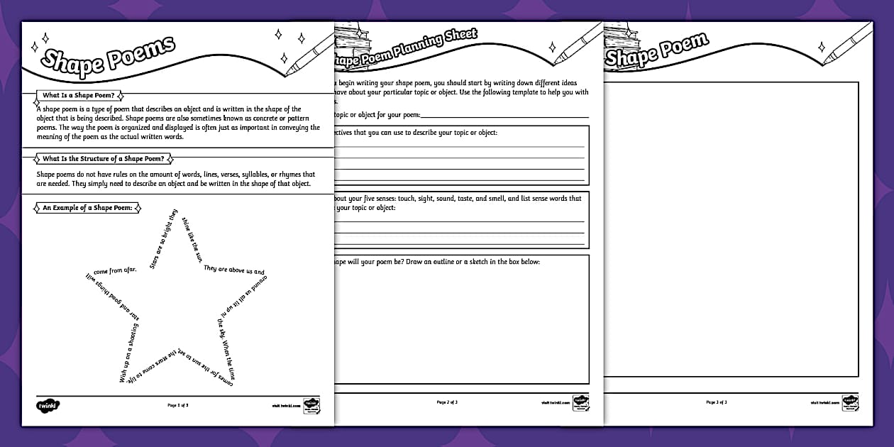 Writing Shape Poems for 6th-8th Grade (teacher made)