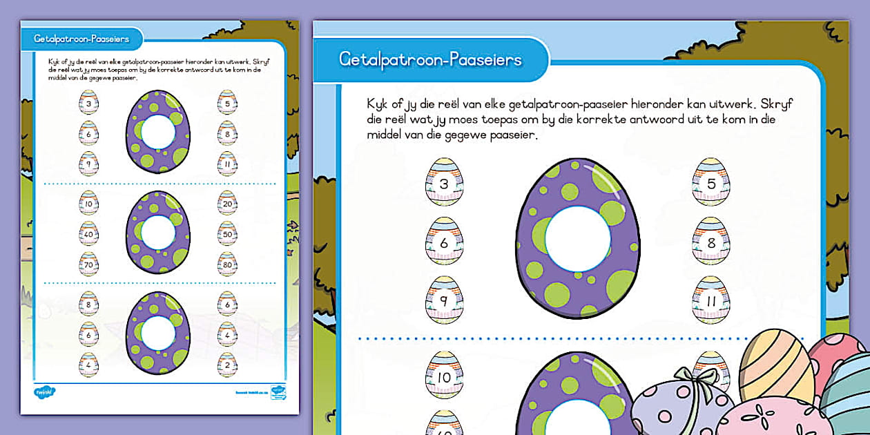 Getalpatroon-Paaseiers Aktiwiteitskaart (teacher made)