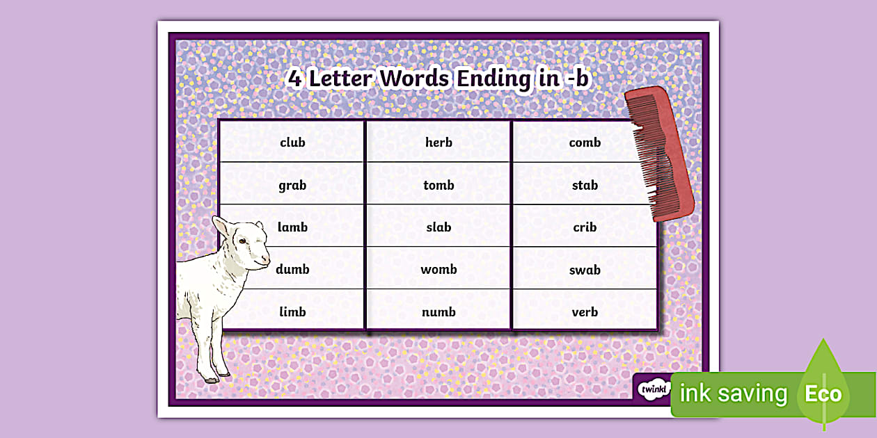 4 Letter Words Ending in -b Word Mat (teacher made) - Twinkl