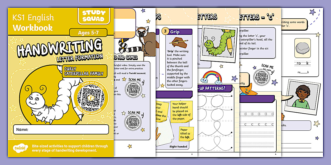 KS1 Curly Caterpillar Family Handwriting Workbook - Twinkl