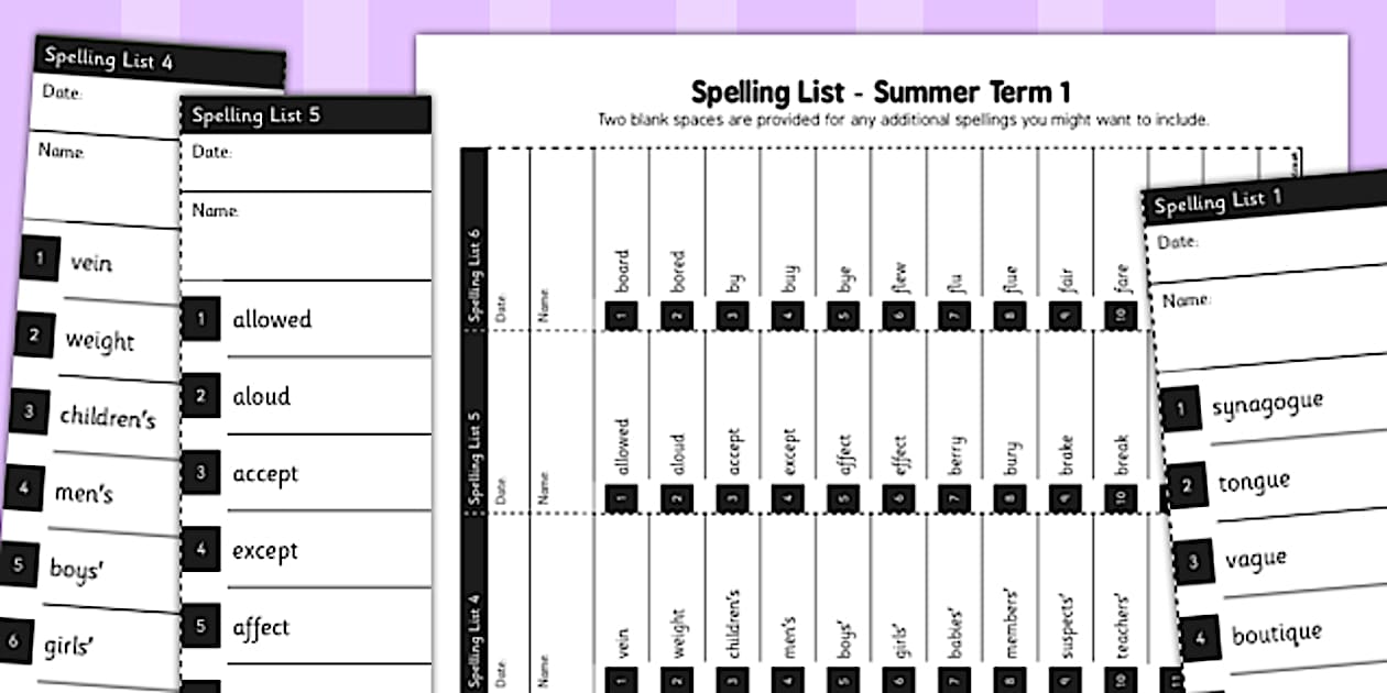 Editable Home Educators Spelling Lists Year 4 Summer 1
