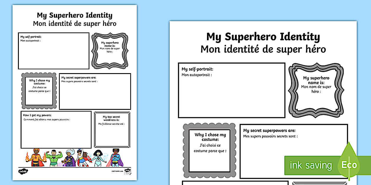 Superhero Worksheet / Worksheet English/Frenc (teacher made)