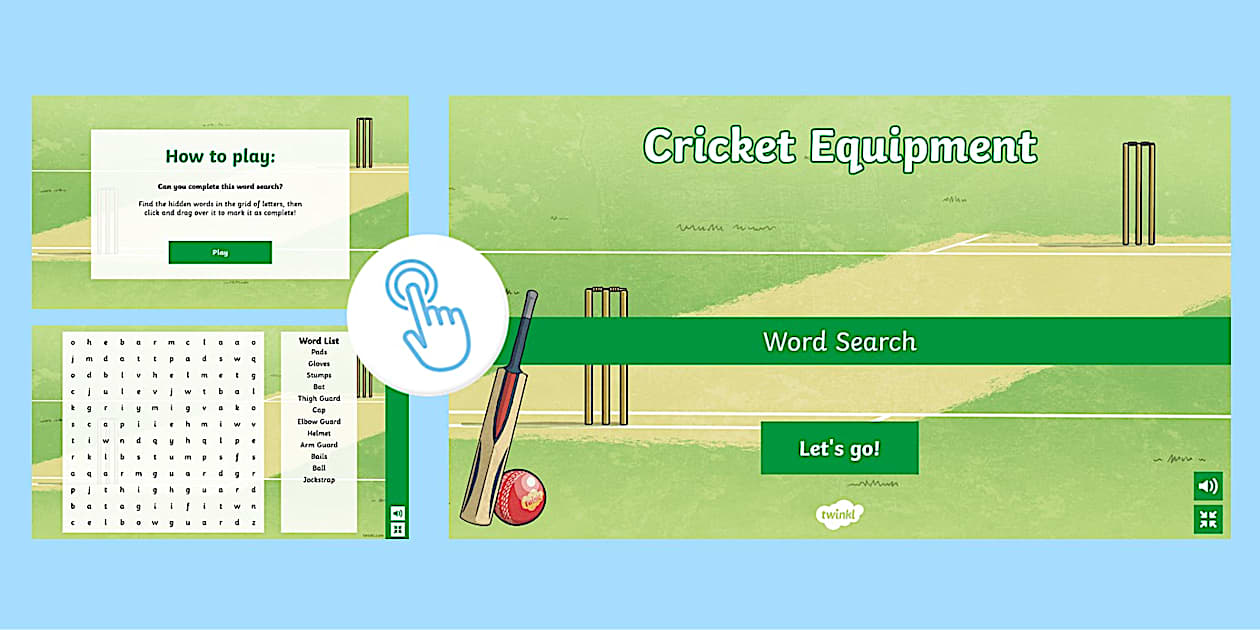 Cricket Equipment List Word Search (teacher made) - Twinkl