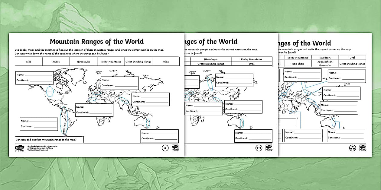 Labelling Mountain Ranges of the World - Twinkl