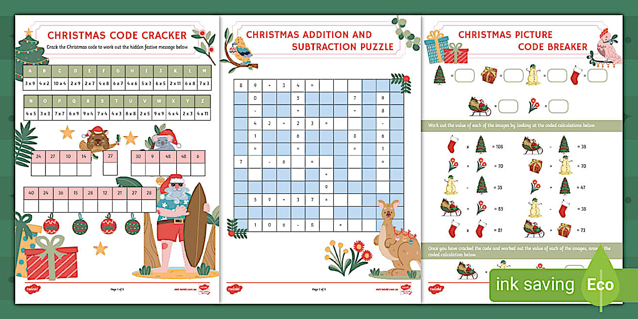 Maths Christmas Holiday Puzzles Activity Pack | Twinkl