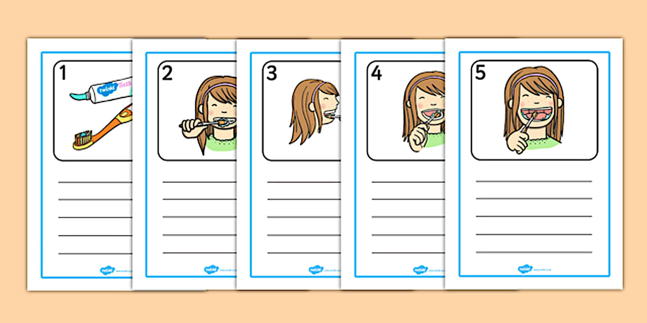 ‘How to brush your teeth’ writing template set. - Twinkl